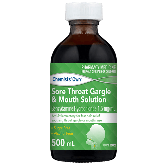 Buy Chemists’ Own Sore Throat Gargle & Mouth Solution 500ml Online at ...
