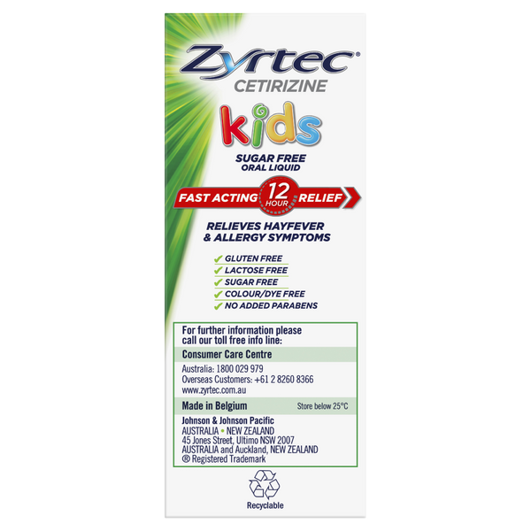Buy Zyrtec Kids Antihistamine Allergy & Hayfever Oral Liquid Grape ...