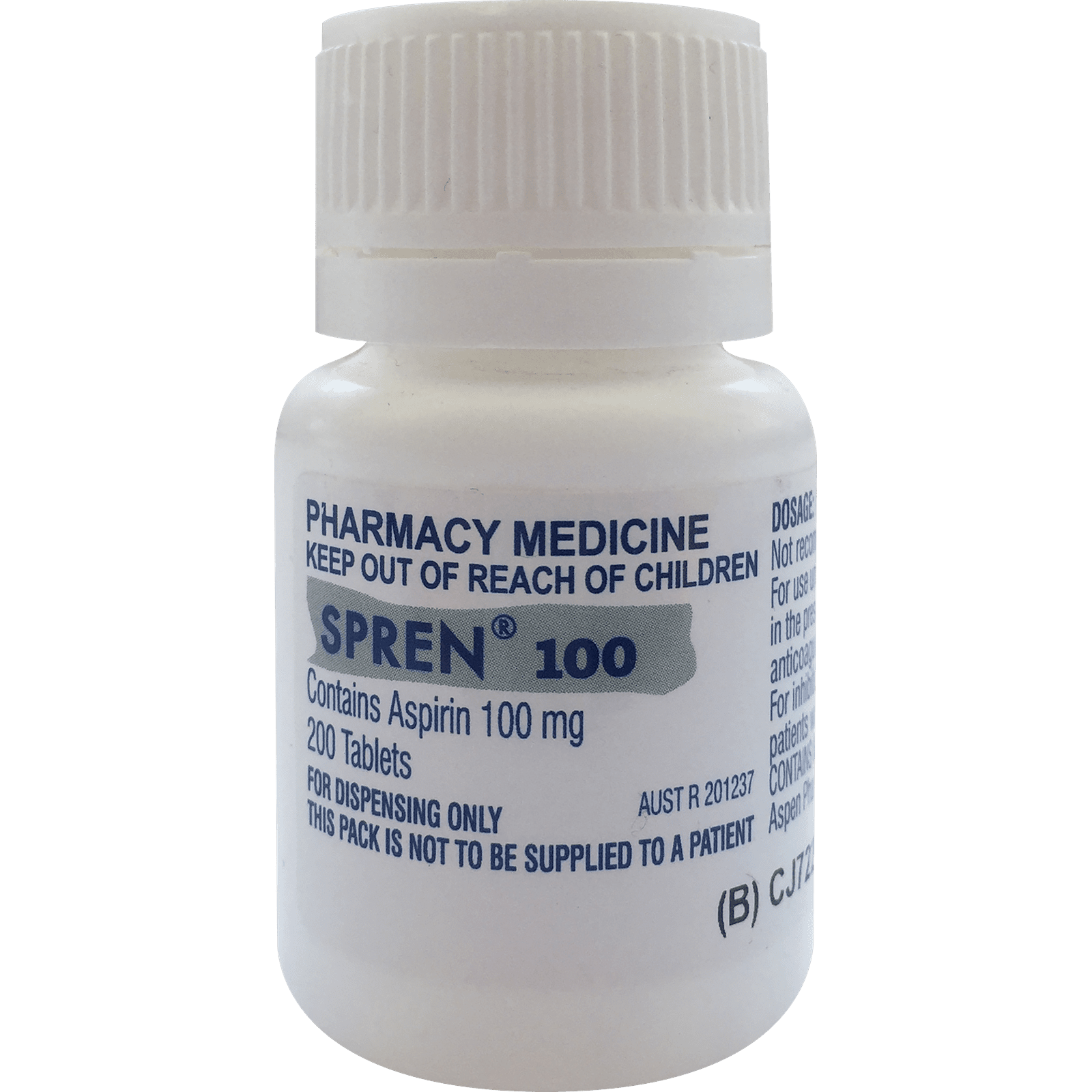 Buy Spren Aspirin 100mg 200 Tablets (Bottle) Online at Cutpricepharmacy ...