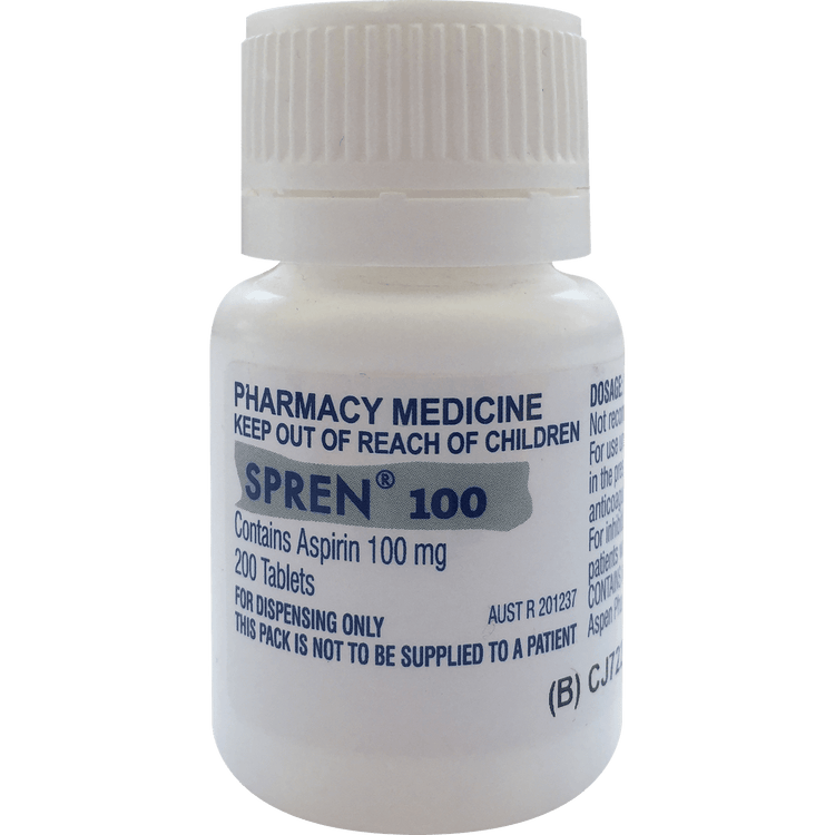 Buy Spren Aspirin 100mg 200 Tablets (Bottle) Online at Cutpricepharmacy ...