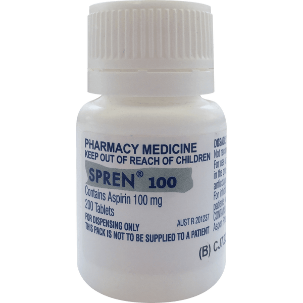 Buy Spren Aspirin 100mg 200 Tablets (Bottle) Online at Cutpricepharmacy ...