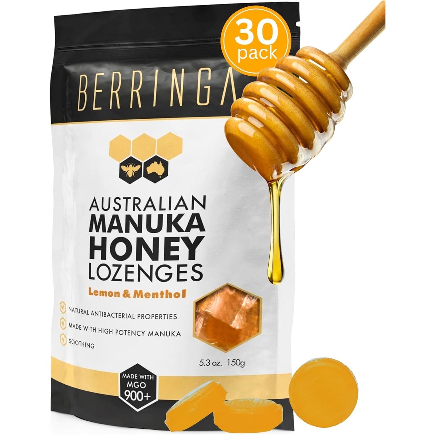 Buy Berringa Australian Manuka Honey Lozenges Lemon & Menthol (Made ...