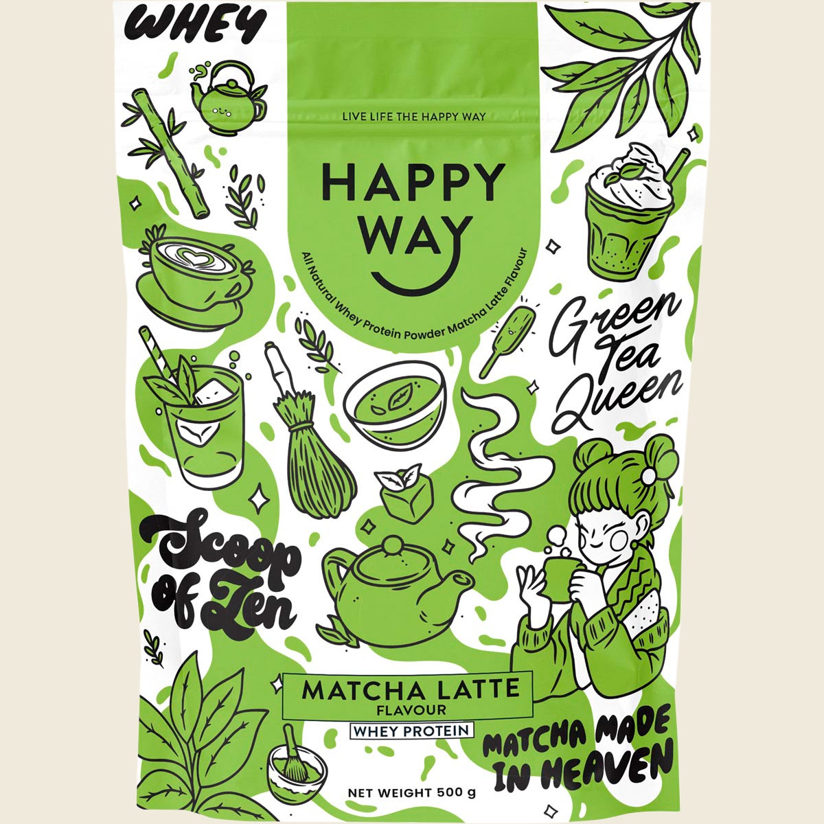 Buy Happy Way Whey Protein Powder Matcha Latte 500g Online at ...