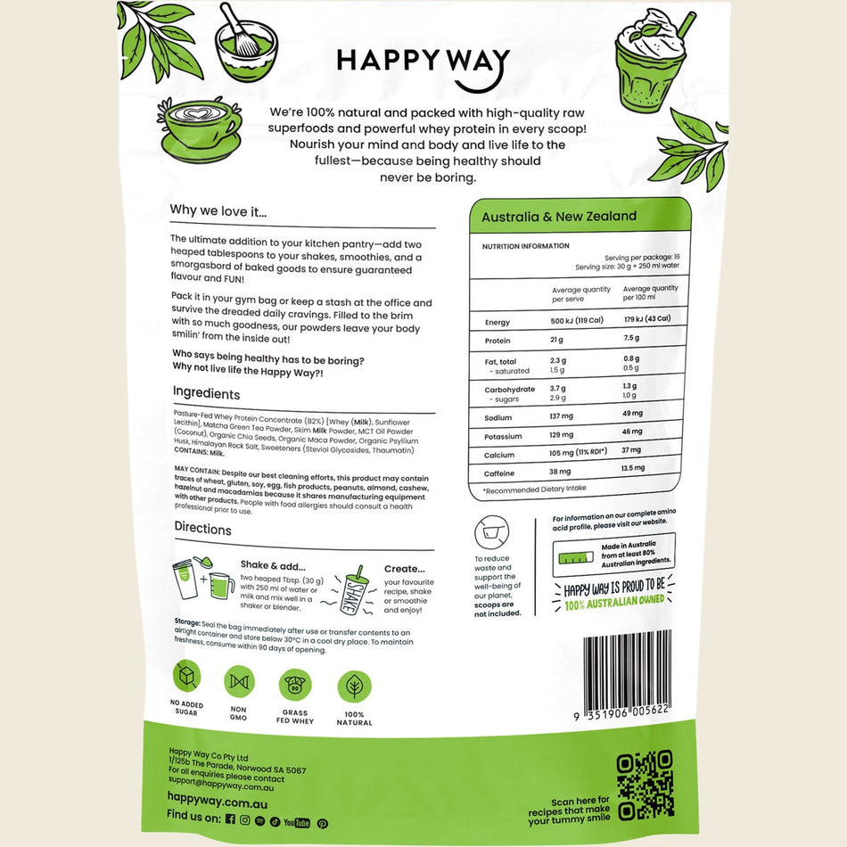 Buy Happy Way Whey Protein Powder Matcha Latte 500g Online at ...