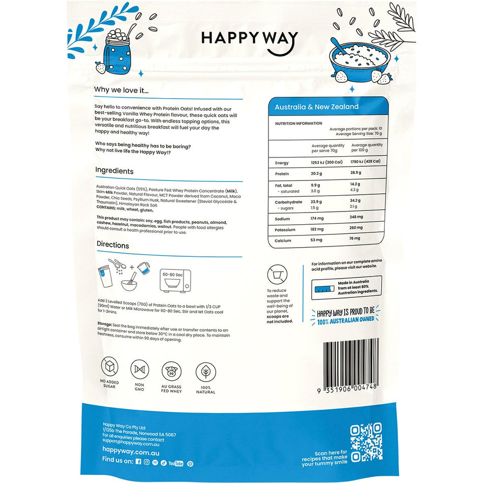 Buy Happy Way Whey Protein Quick Oats Vanilla 700g Online at ...