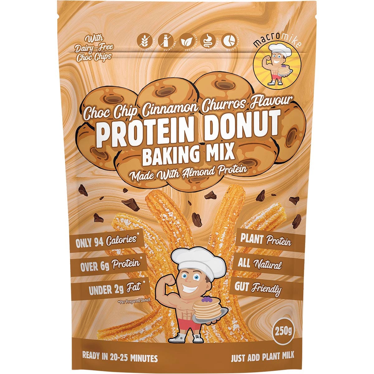 Buy Macro Mike Protein Donut Baking Mix Choc Chip Cinnamon Churros 250g ...