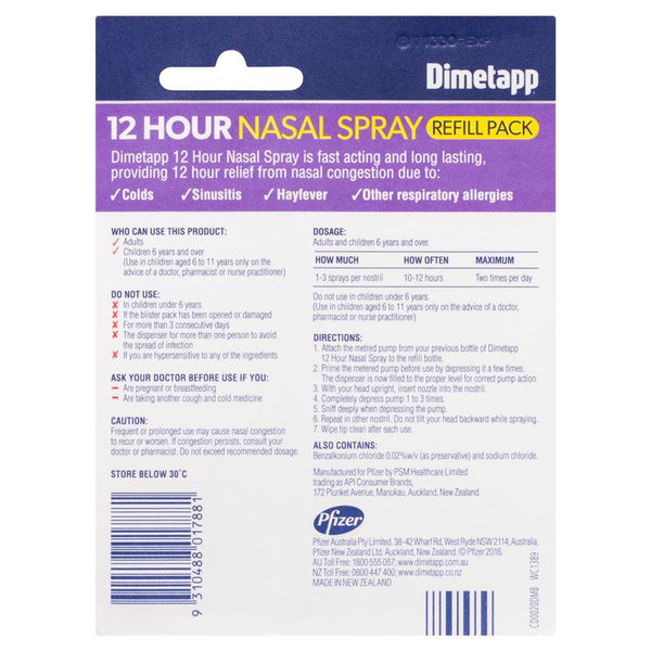 Dimetapp 12 Hour Nasal Spray Refill Pack 20ml – CutPricePharmacy.com.au ...