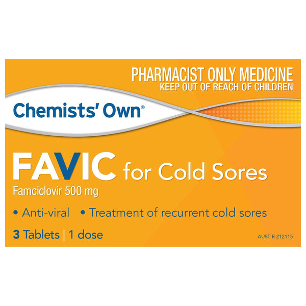 Buy Chemists' Own Favic for Cold Sores 500mg 3 Tablets(S3) Online at ...