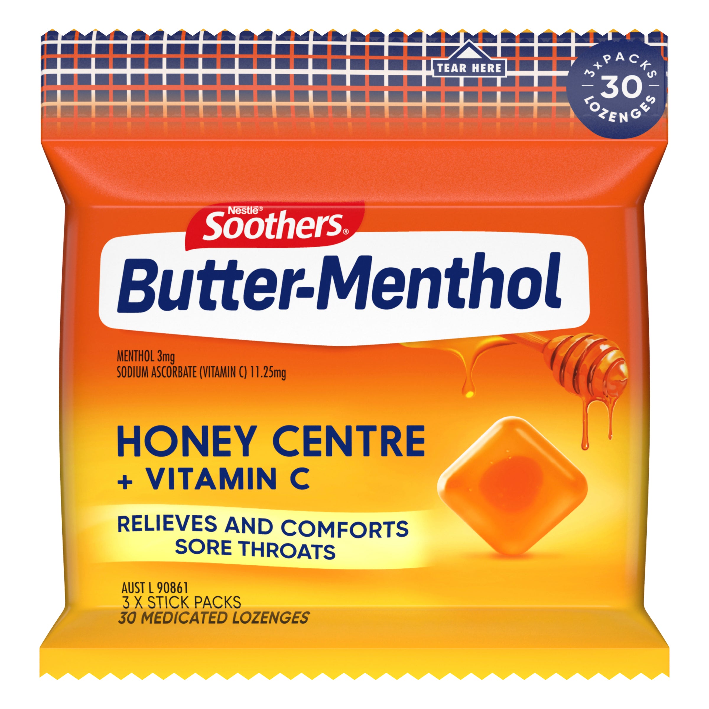 Buy SOOTHERS Butter-Menthol Honey Centre Sore Throat Lozenges 30 Pack ...