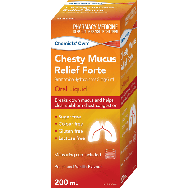 Buy Chemists' Own Chesty Mucus Relief Forte Bottle 200ml Online at ...