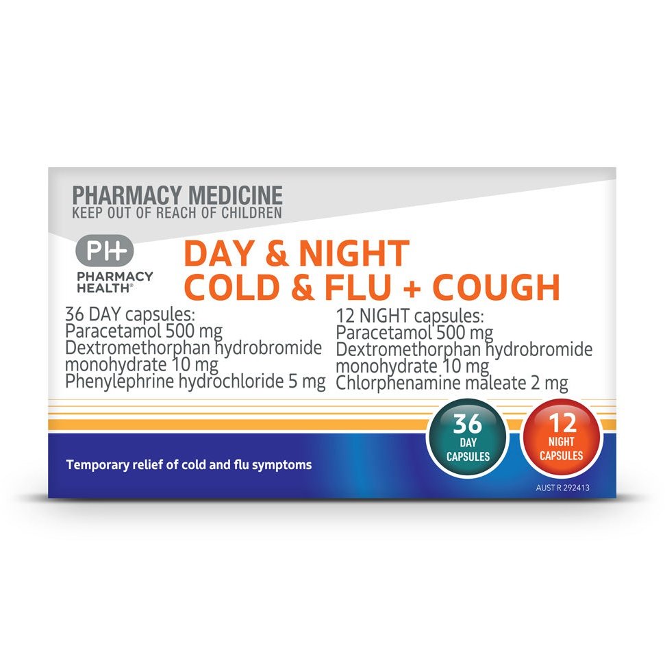 Buy Pharmacy Health DAY & NIGHT COLD & FLU+COUGH 24 CAPs Online at ...
